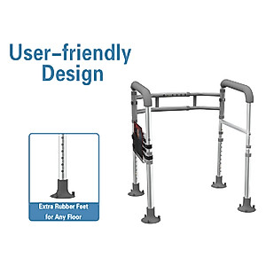 Delog Toilet Safety Rails, Adjustable Toilet Safety Frame for Elderly, Seniors, Handicap & Disabled, Toilet Frame with Handles, Foldable Handicap Toilet Rails Fit Any Toilets 400 LB