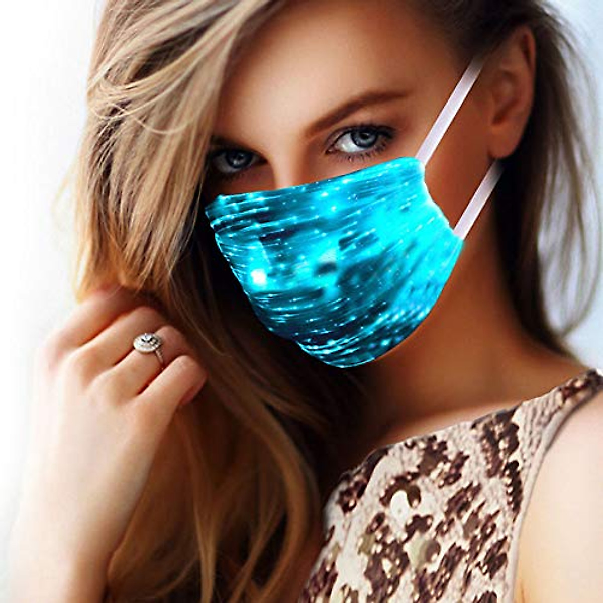 HLBVS LED Rave Mask Light Up Face Mask Glowing 7 Colors Luminous Costumes for Party (White)