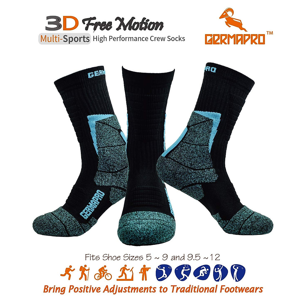 Women's Breathable Hiking Work Boot Socks w/Anti-Stress Moisture Wicking Germanium & Coolmax Lite-Compression 2 Prs