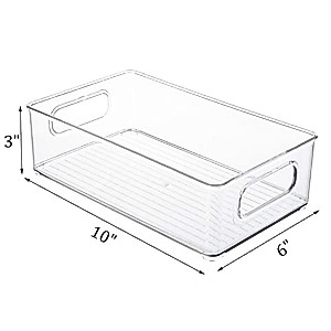 Kingrol 6 Pack Plastic Storage Bins for Pantry, Refrigerator, Countertop, Cabinet Organization, Stackable Food Storage Organizer with Handles, BPA Free, 10 x 6 x 3 Inch