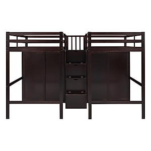 Lifeand Double Twin Loft Beds with Wardrobes and Staircase, Espresso