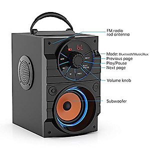 Portable Bluetooth Speakers with Light, Wireless Big Speakers with Subwoofer, FM Radio, LED Lights, EQ, Booming Bass, Bluetooth 4.2 Stereo Loud Outdoor/Indoor Retro , for Home, Camping, Travel