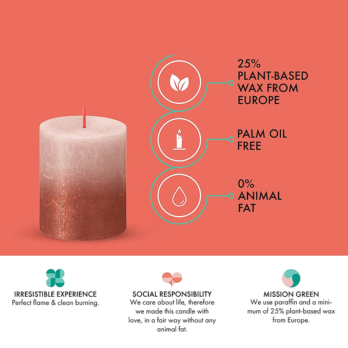 BOLSIUS 4 Pack Misty Pink/Amber Sunset Rustic Metallic Pillar Candles - 2.75 X 3.25 Inches - Fine European Quality - includes Natural Plant-Based Wax - Unscented Dripless Smokeless 35 Hour Candles