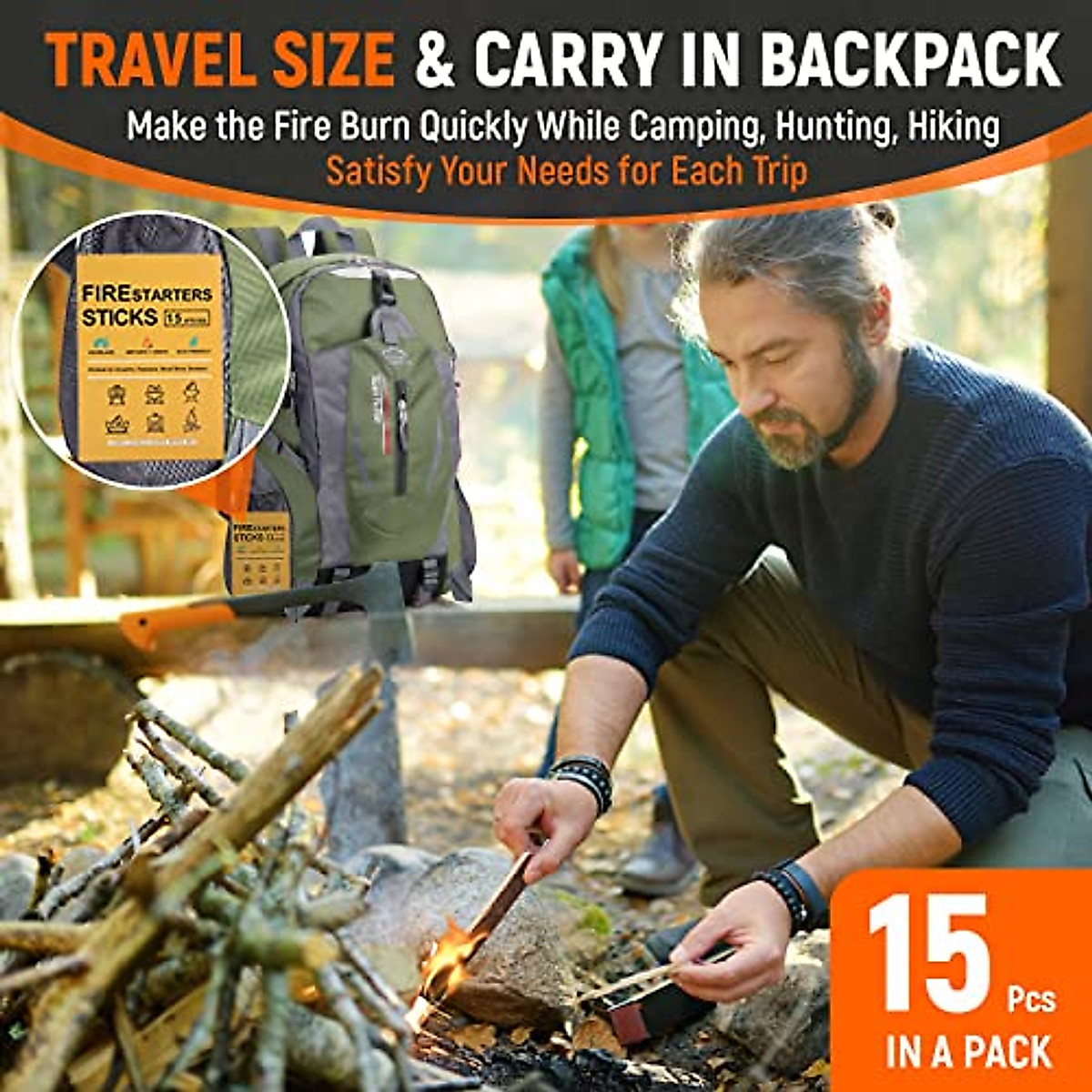 Realcook Natural Fire Starters for Campfires: Updated Fast BBQ Firestarters Cubes | Charcoal Fire Starter Squares for Fireplaces (15 Count)