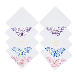 Selected Hanky Women's Cotton Handkerchiefs with Butterfly Lace at Corner, Ladies Hankies 8 Pcs