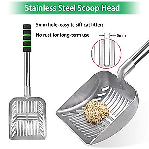 Onlyoung Cat Litter Scoop, Metal Adjustable Long Handle Litter Scooper, Detachable Stainless Steel Non-Stick Kitty Litter Scoop with Foam Padded Grip Handle, Heavy Duty Cats Pooper Pet Poop Shovel