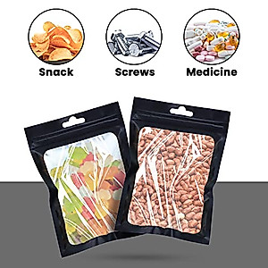 STRATUS88 400 Pack Resealable Mylar Bags - Food Storage Bags - |4 X 6 Inch Size Smell Proof Bag Transparent Front Window Packaging Matte Black Baggies for Small Kitchen Organization