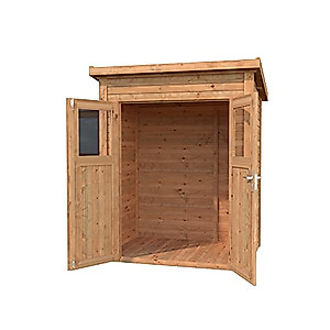 Leisure Season Urbano Lean to Shed Kit - Modern Weatherproof Outdoor Storage with Floor, Doors, Plexiglass Windows, Pent Roof Nordic Spruce Wood for Garden, Yard Medium Brown, 6'x4' (URB6X43781)