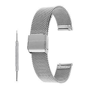 cobee Milanese Mesh Watch Bands, Quick Release Replacement Watch Straps Adjustable Stainless Steel Watchbands for Men Women Universal Metal Mesh Straps Compatible with 18mm Lug Width(Silver, 18mm)