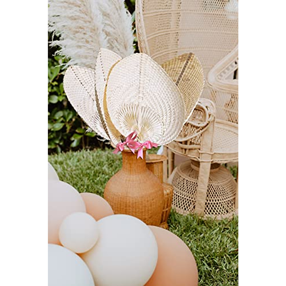 TAGREE Wedding Raffia Fans for Guest - Wedding Gift Idea for Couple & Fan Wall Decor & Boho Wall Decor (White with Straight Handle (Set of 12))