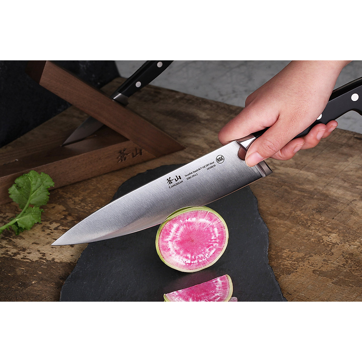 Cangshan TV2 Series 1021585 Swedish 14C28N Steel Forged 3-Piece TAI Knife Block Set, Walnut