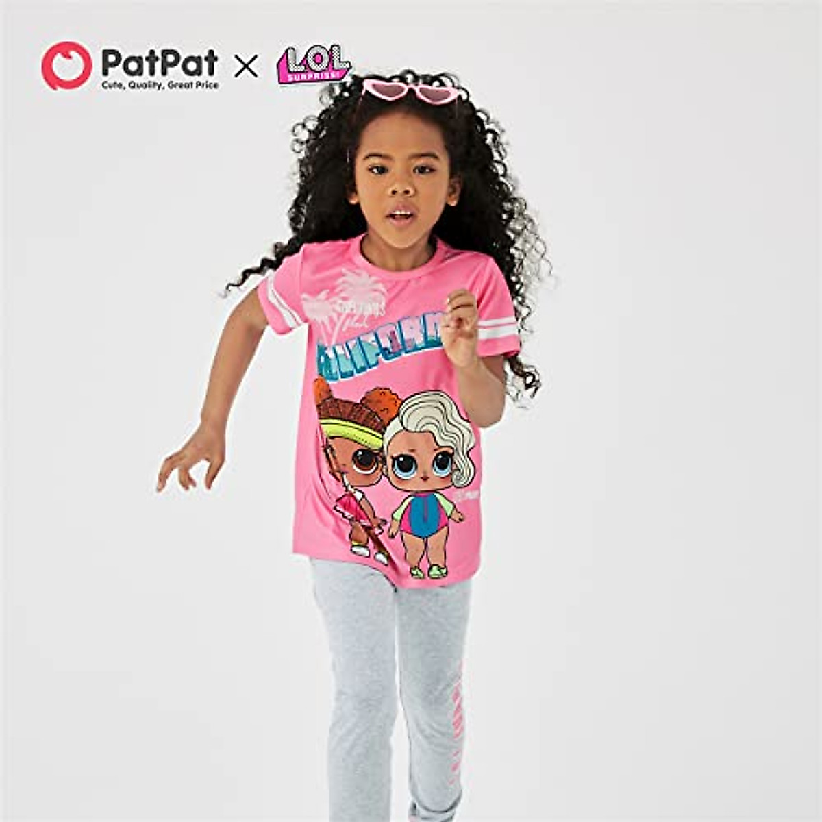 L.O.L. Surprise! 2pcs Kid Girl Clothes Letter Print Striped Short Sleeve Pink Tee Top and Pants Set Dark Pink 5-6 Years