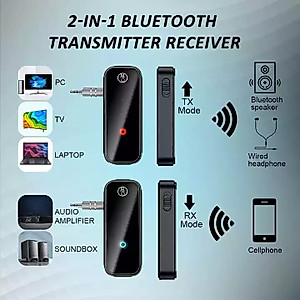 SAETTA Bluetooth 5.0 Receiver & Transmitter, Noise Cancelling Adapter, 3.5mm Jack Aux Dongle, Handsfree for Cars, TV, Home, Airplaine, Boat, Headphones, Gaming, Projector (Black)