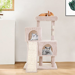 BestPet 36 inches Cat Tree for Indoor Cats Cat Tower with Scratching Posts Multi-Level Cat Furniture Condo with Ramp, Perch Spacious Cat Cave & Funny Toys for Kittens House,Beige