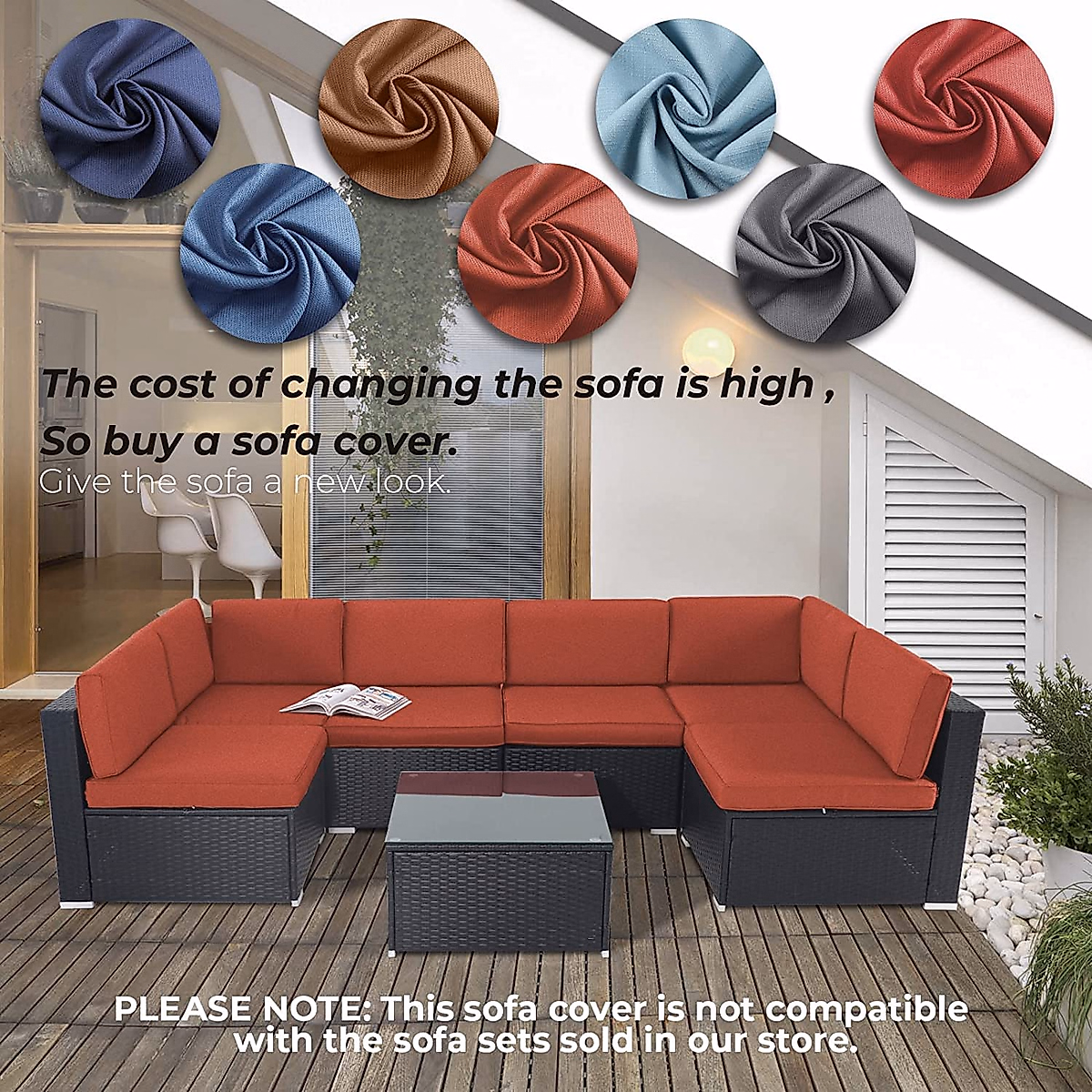 Incbruce 8 Piece Outdoor Patio Cushion Covers Replacement, Outdoor Cushion Slipcovers(4 Seat Covers and 4 Back Covers) with Zipper for Outdoor Furniture, Patio Sofa Couch(Orange)