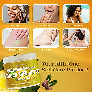 RA COSMETICS Whipped Shea Butter Pineapple - 12oz | 100% Pure & Natural African Shea Butter for Men & Women - Ultimate Handcrafted Moisturizer with Essential Vitamins for Radiant Skin & Luscious Hair