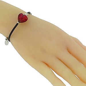 Glass Of Venice Venetian Glamour Murano Glass Bracelet Italian Silver Leaf Lined Red Heart - Handmade Blown Glass - Murano Glass Bracelets for Women
