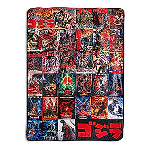 Surreal Entertainment Godzilla Movie Poster Oversized Plush Throw Blanket | Cozy Sherpa Cover For Sofa, Bed Super Soft Fleece Official Kaiju Monster Gojira Collectible 76 x 54 Inches, Red, One Size