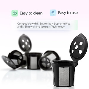 4 Reusable K Cups for Keurig K Supreme, K Supreme Plus and K Slim with Multistream Technology - 4 Black Refillable Kcups Coffee Filters for Keurig Coffee Makers