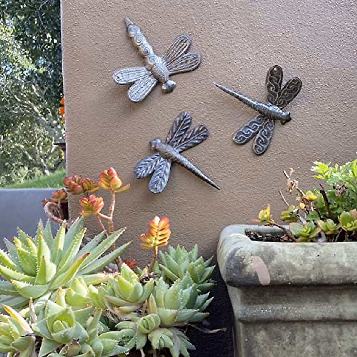 It's Cactus Set of 3 Small Garden Dragonflies 6 Inches, Decorative Wall Hanging Plaques, Indoor Outdoor, Fall Decorations, Handmade, Fair Traded Haitian Artwork