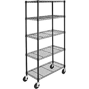 HKYH 5-Shelf Heavy Duty Shelving Storage Wire Rack w/Wheel Casters - 30x14x65 Black Generic Storagerack Closet organizers and storage Organization and storage Storage shelves Closet storage Boo