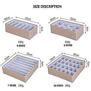 Compartment Storage Box,Sock And Underwear Drawer Organizers Divider, Closet Socks Organizer And Storage Boxes For Lingerie, Bra, Undies-Khaki-24grid