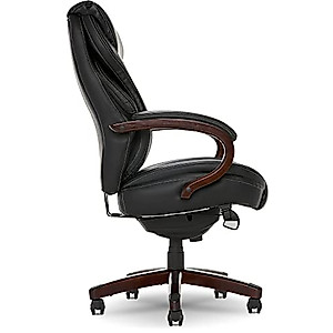 La-Z-Boy Hyland Executive Office Chair with AIR Technology, Adjustable High Back Ergonomic Lumbar Support, Bonded Leather, Mahogany Wood Finish/Black