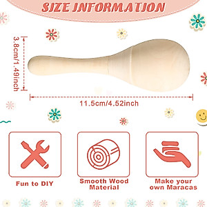 Leitee 6 Pcs DIY Mini Wooden Maracas Rattles Egg Shaker Kids Musical Party Favor Baby Shaker Sand Hammer Toy, Assorted Designs, Maracas for Kids, Party Favor