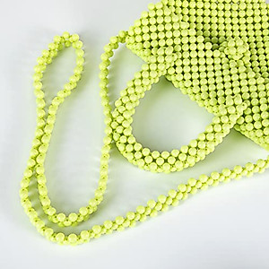 Abvokury YUSHINY Women Acrylic Beaded Clutch Macaron Color Message Bag with Strap for Wedding Evening Party (YellowGreen)