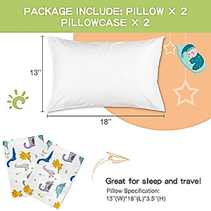 Toddler Pillow with Pillowcase 2 Pack,13X18 Soft Baby Pillows for Sleeping, Machine Washable Kids Pillow with Cotton Pillowcase, Perfect for Travel, Toddlers Cot (Dinosaur)