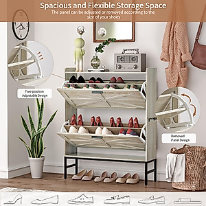 RKVPCNE Shoe Cabinet Storage for Entryway Shoe Cabinet with 2 Flip Drawers and 1 Boot Rack Flip Down Shoe Closet Shoe Organizer for Foyer Hallway(Grey)