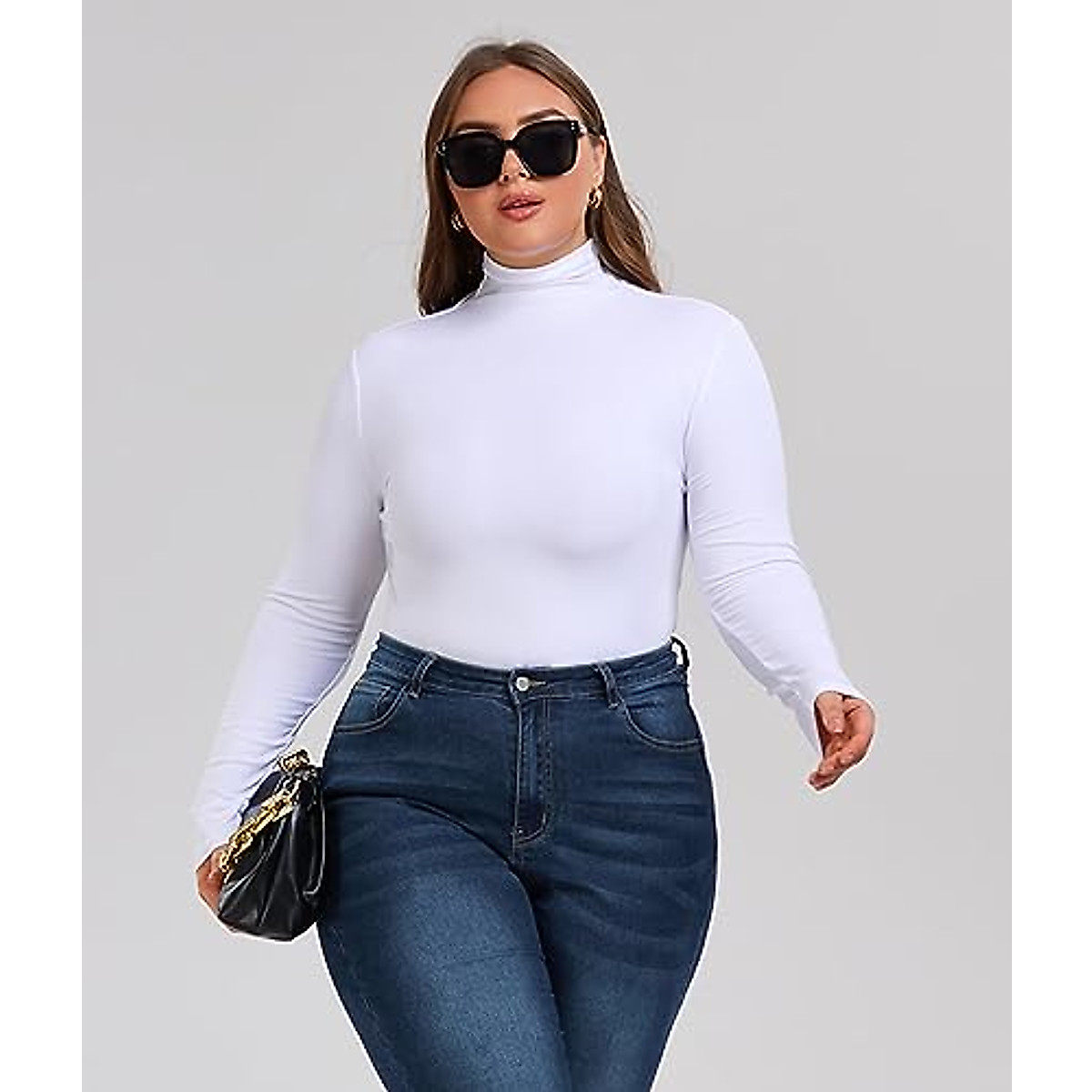 Womens Mock Turtleneck Long Sleeve Stretch Fitted Underscrubs Layer Tee Tops (XL, White)