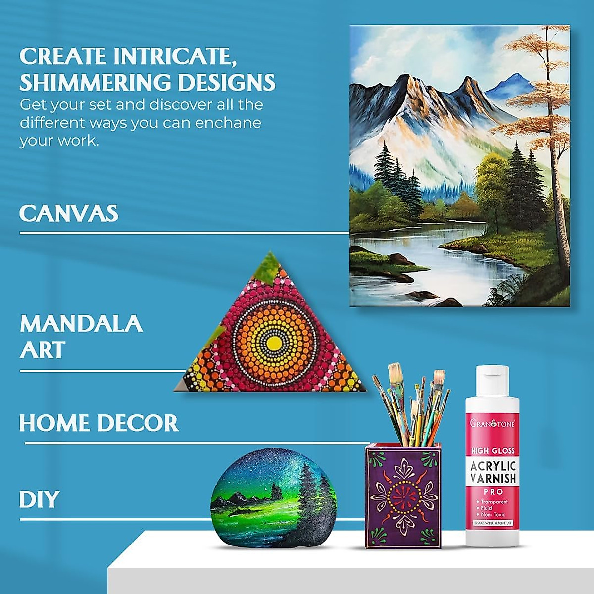 GRANOTONE Acrylic Artist's Varnish | Non-Yellowing | Non-Toxic | Anti-Crazing | High Gloss Finish | Suitable for Pro Artists, Hobby Painters & Kids | Made in India | 100 ML