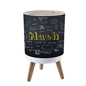 Small Trash Can with Lid for Bathroom Kitchen Office Diaper Math chalkboard hand drawn style Round lettering mathematical symbols Bedroom Garbage Trash Bin Dog Proof Waste Basket Cute Decorative