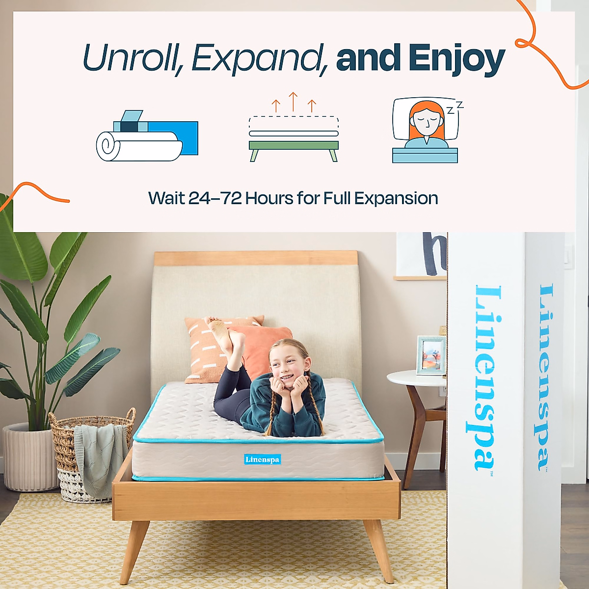 Linenspa 6 Inch Mattress - Firm Feel - Bonnell Spring with Foam Layer - Mattress in a Box - Youth or Kids Bed - Guest Bedroom - Durable and Breathable Support - Affordable - Twin XL Size