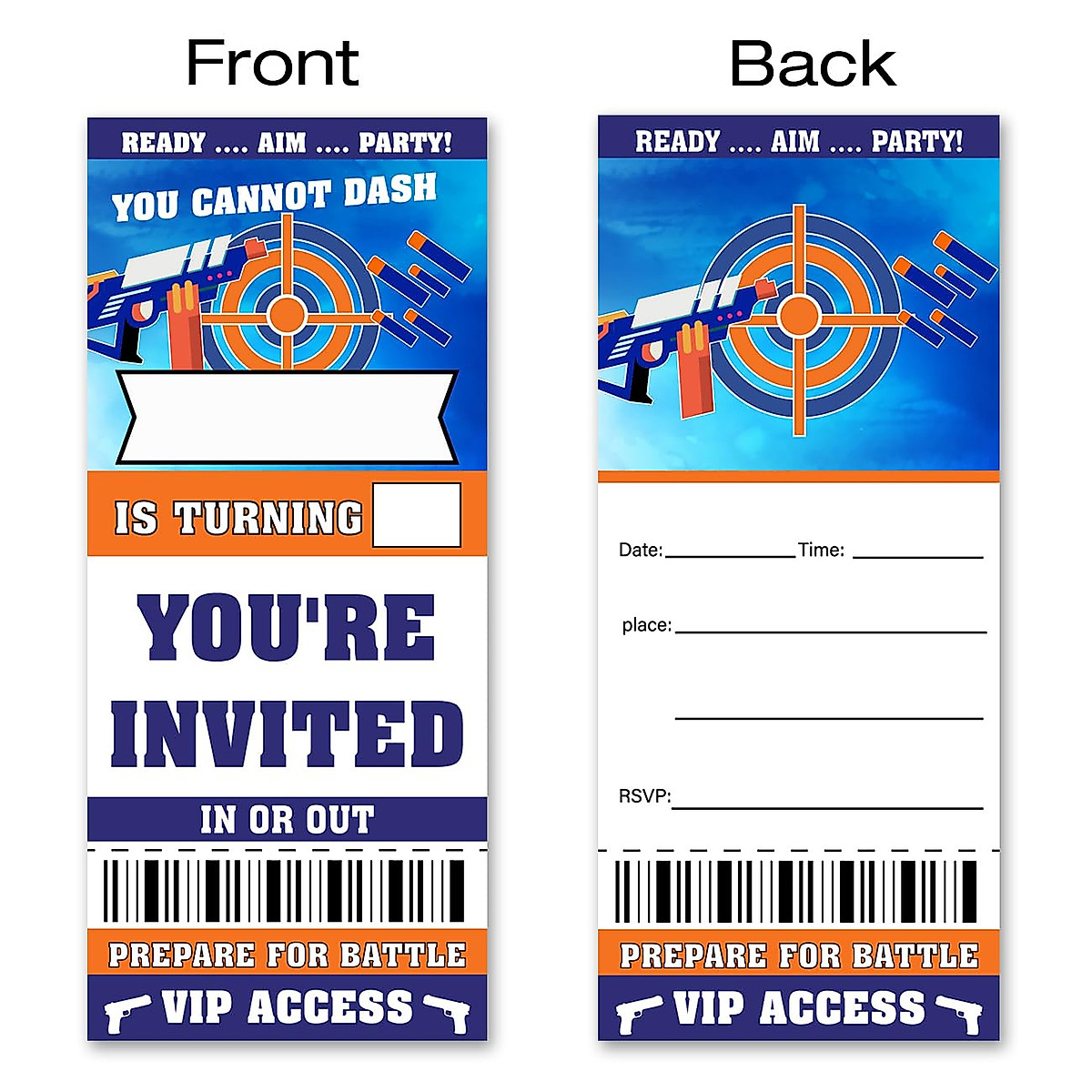 VAHATAN Dart Gun Birthday Party Invitations 20 Pack Dart Gun Ticket Invitations with Envelopes Invites Cards for Birthday Party