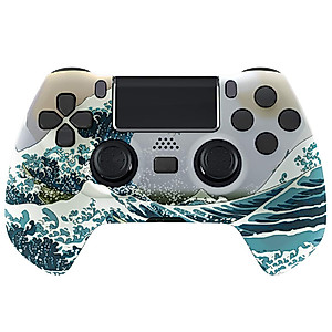 eXtremeRate The Great Wave Decade Tournament Controller (DTC) Upgrade Kit for PS4 Controller JDM-040/050/055, Upgrade Board & Ergonomic Shell & Back Buttons & Trigger Stops - Controller NOT Included
