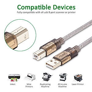 Printer Cable 30Ft,2.0 Printer Scanner Cable Cord USB Type A Male to B Male High Speed for HP, Canon, Lexmark,Dell, Xerox, Samsung etc(30 Ft/10M)