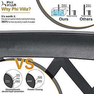 PHI VILLA Patio Dining Set 7 Piece Metal Outdoor Expandable Dining Table Set Bistro Furniture Set - 1 Rectangle Expanding Dining Table and 2 Swivel Chairs 6 Backyard Garden Outdoor Chairs, Black