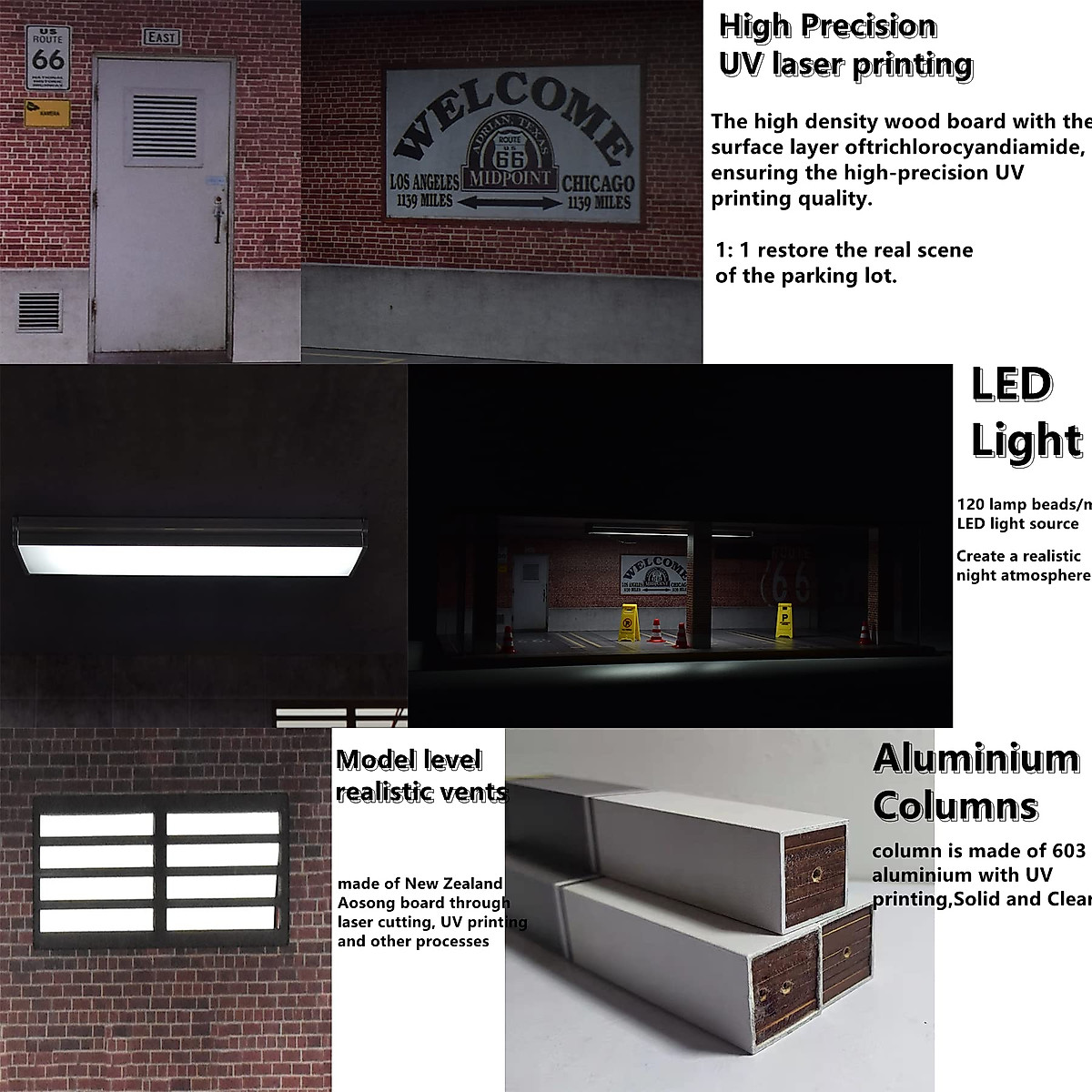 Otypus 1/24 Scale Model Car Display Case with Light, 1 24 Diecast Cars Storage Cases in Parking Lot Scene, Acrylic Toy Garage for Alloy Car Models (Red Brick-8 Parking Place)