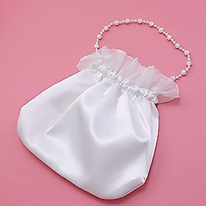 DOITOOL Satin Bridal Wedding Money Bag White Bridal Wedding Bag Satin Flower Decorated Dolly Bag Bridal Purse Handbag for Wedding