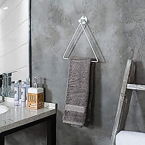 MyGift Wall Mounted Modern White Metal Triangular Hand Towel Ring Holder for Bathroom with Easy to Hang Mount