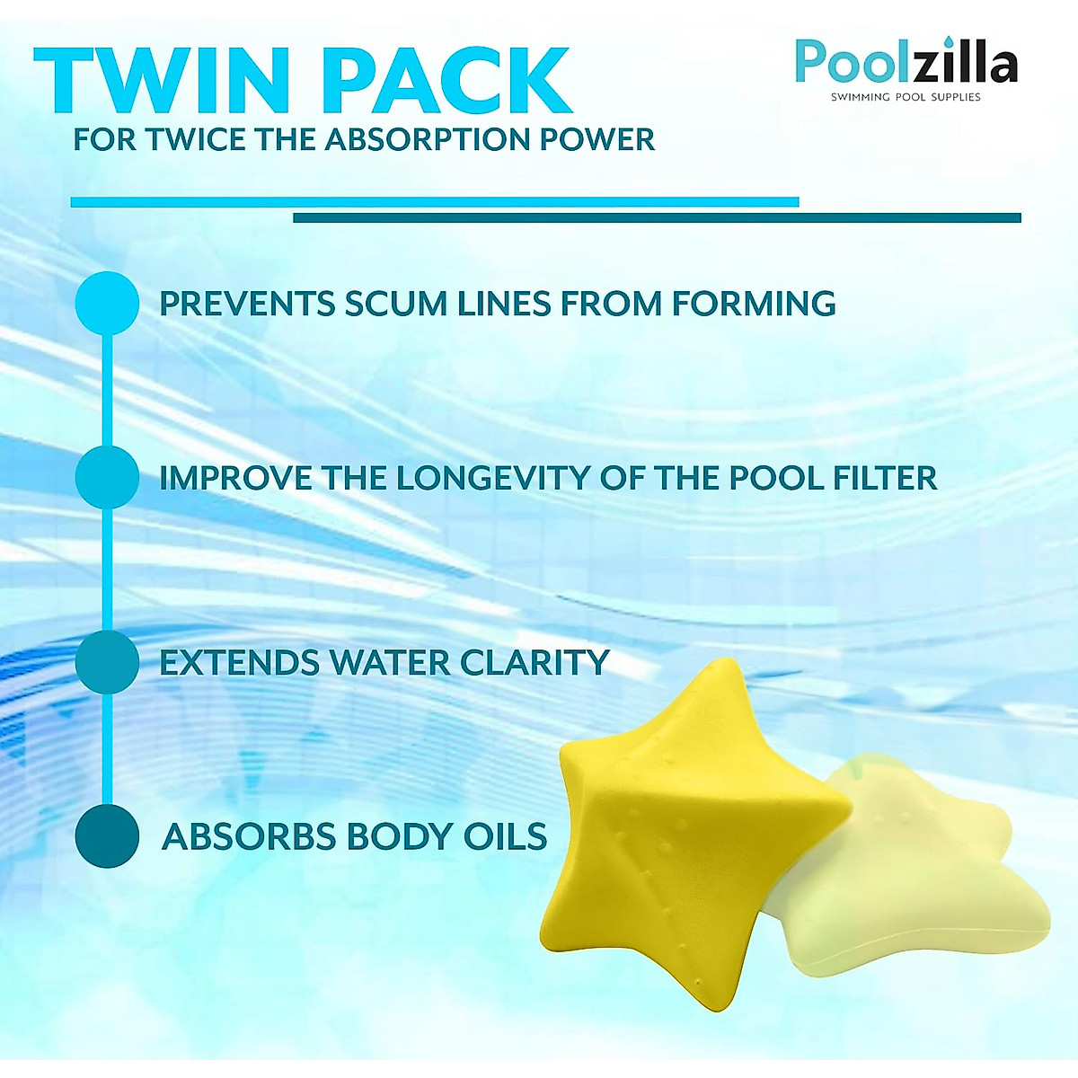 Poolzilla 2-Pack Yellow Premium Scum Star Oil Absorbing Sponge - Perfect for Cleaning Hot Tubs, Spas and Swimming Pools