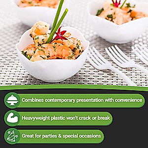 Restaurantware 2 Ounce Disposable Dessert Cups 100 Mini Appetizer Cups - Flower Shape Attractive White Plastic Mini Ice Cream Bowls Durable For Parties Or Catered Events