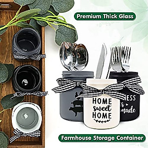 Farmhouse Mini Mason Jar Decorations for Tiered Tray Small Storage Jar with Lids for Home Kitchen Shelf Rustic Black White Farm Animal Home Sweet Happiness Homemade Housewarming Birthday Gift Set of 3