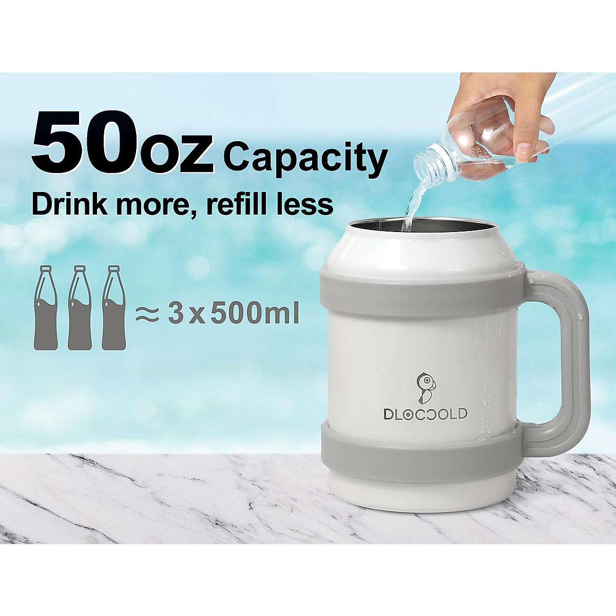 DLOCCOLD 50 oz Mug Tumbler with Handle and Straw Lid, Large Insulated Tumbler with Straw, Sweat-proof, Stainless Steel Reusable Big Tumbler, Double Wall Metal Travel Water Jug (Mint Green)