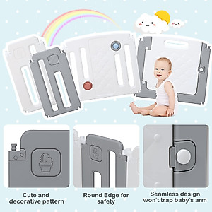 Costzon Baby Playpen, 14-Panel Extra Large Playpen for Babies and Toddlers, Foldable Activity Play Center with Safety Gate, Whiteboard, Indoor and Outdoor Baby Fence NO Gaps for Boys Girls