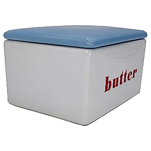 First of a Kind Ceramic Butter Box, Red, White & Blue - Vintage Butter Keeper Dish with Lid - Farmhouse Kitchen Decor - Butter Storage Container for Refrigerator - Butter Holder Container Box