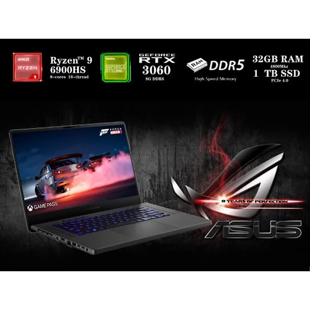 ASUS 2023 ROG Zephyrus 15.6" WQHD 165Hz Gaming Laptop, AMD Ryzen 9 6900HS, RGB Backlit Keyboard, NVIDIA GeForce RTX 3060 8G, Win 11 Pro, Gray, 32GB SnowBell USB Card, (32GB DDR5 | 1TB PCIe SSD)