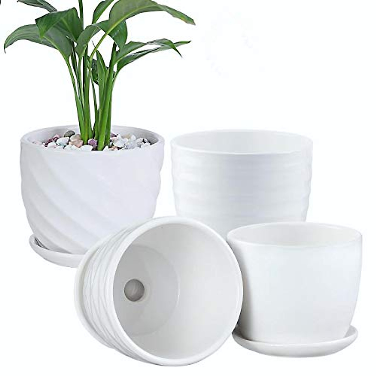sietpoek Plant Pots - 4.7 Inch Cylinder Ceramic Planters with Connected ...